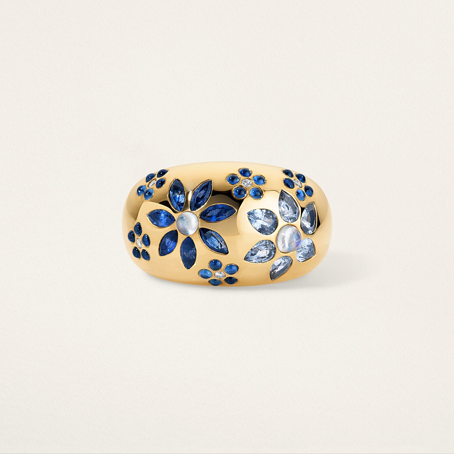 Flora Chunky Nomad Ring - Blue Sapphire, Diamond & Moonstone | Claudia ...